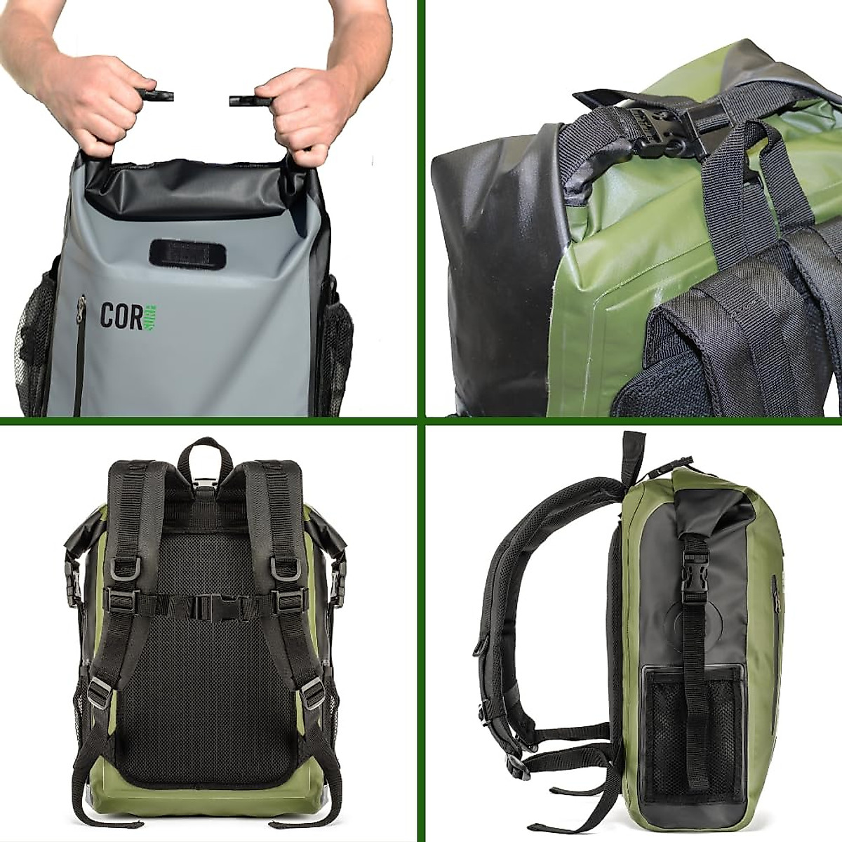 Waterproof Backpack with Laptop Sleeve | Heavy Duty Hiking, Kayak Dry Bag Backpack | Roll-Top Closure (25L Black)