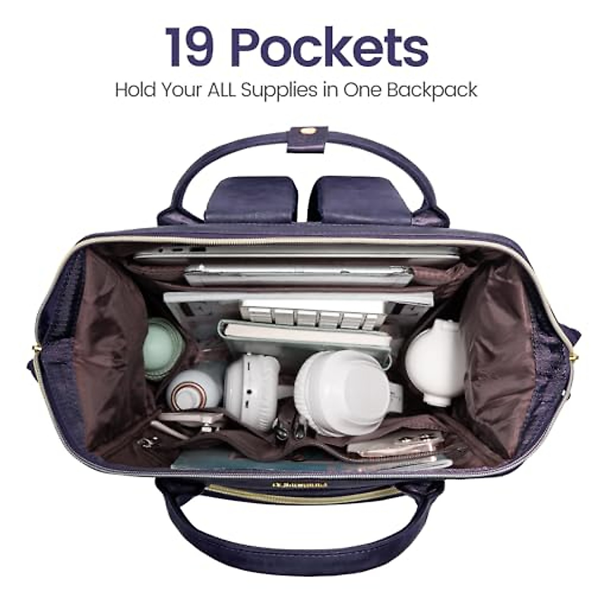 LOVEVOOK Vintage Leather Backpack for Women,17 inch Leather Laptop Backpack Women Teacher Nurse Work Travel Backpack Computer Laptop Bags,Professional Backpack Purse Tote Carry On Backpack,Indigo Ink