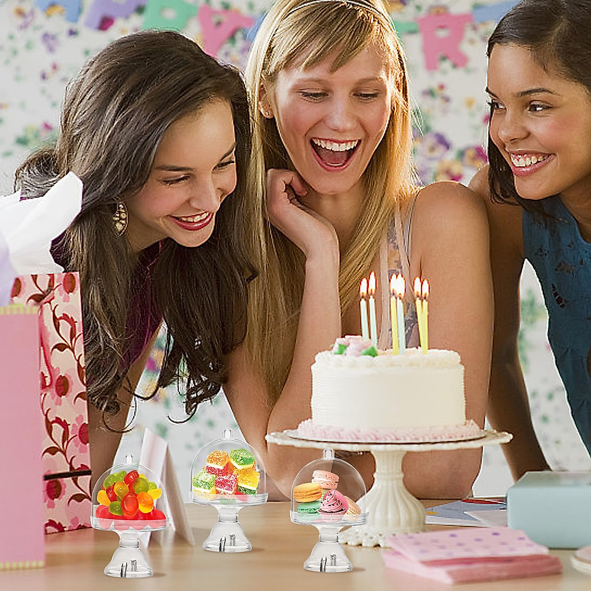 JC HUMMINGBIRD 12 Pieces 4“ H x 2.75“ W Cake Plate Stand with Dome Cover, Clear,