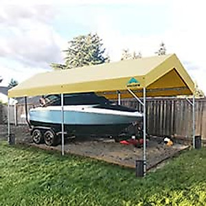 ADVANCE OUTDOOR 10x20 ft Steel Carport with Adjustable Height from 9.5 to 11 ft, Heavy Duty Car Canopy Garage Party Tent Boat Shelter Portable, Beige