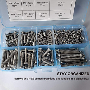 M4-0.7 x 10mm,12mm,16mm,20mm,25mm,30mm Pan Head Phillips Machine Screws,18-8 Stainless Steel Bolts Nuts Washers Screws Assortment Set (M4 Pan Head Phillips Screws)