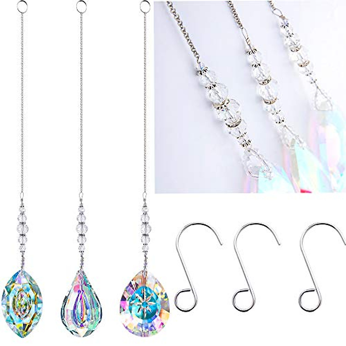 Crystal Suncatchers Hanging Crystals Rainbow 76mm Prisms Pendant with Chakra Beads for Window Decor (Pack of 3)