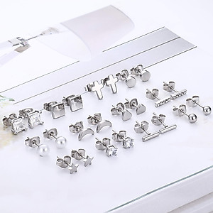 LOYALLOOK 12Pairs Stainless Steel Stud Earrings for Women Men Heart Star Moon CZ Cute Tiny Cartilage Minimalist Geometric Stud Earrings Hypoallergenic Stud Earrings Set for Multiple Piercing