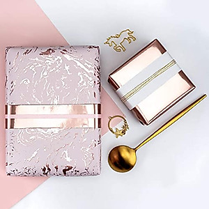MAYPLUSS Wrapping Paper Roll - Mini Roll - 17 inch X 120 inch Per roll - 3 Different Metallic Rose Gold Design - Dots, Marble (42.3 sq.ft.ttl)