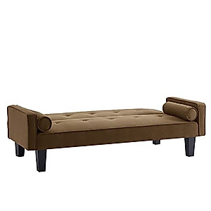 ERYE Modern Linen Upholstered Convertible Futon Sofa Bed, Functional Loveseat, Compact Foldable Love Seat,Comfy Recliner & Sleeper Couch Daybed, Brown