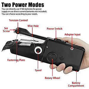 1 Set Mini Handheld Sewing Machine, Portable Sewing Machine with Sewing Supplies Easy to Use Ergonomic Design for DIY Beginners for Home Travel (Black)