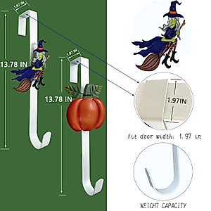 WKHOMEDECO 2 Pack Pumpkin Witch Wreath Hangers for Front Door,Fall Decoration Metal Over The Door Wreath Hanger Ornament,Door Wreath Hanger…