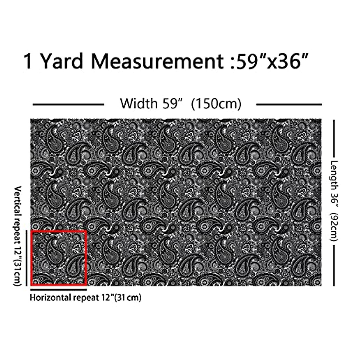 Paisley Fabric by The Yard, Paisley Floral Upholstery Fabric, Mandala Exotic Chic Flower Decorative Fabric, Retro Boho Indoor Outdoor Fabric, DIY Art Waterproof Fabric, Black White, 5 Yards