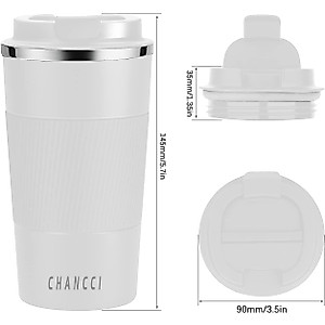 Travel Coffee Mug Spill Proof Leakproof 12 oz Insulated Coffee Mug with Screw Lid, Stainless Steel Vacuum Tumbler Reusable Thermal Coffee Cup to go for Hot and Cold Drinks -380ml, White