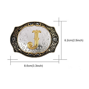 Western Belt Buckle Initial Letters ABCDMRJ to Z Cowboy Rodeo Small Gold Belt Buckles for Men Women (J)