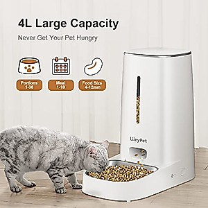 Automatic Cat Feeders - LIIEYPET Cat Food Dispenser for Dry Food, 4L Smart Pet Feeder with 2.4G App Control, Automatic Dog Feeder with Stainless Steel Bowl, 1-10 Meals Per Day