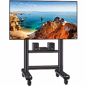 TVON Heavy Duty Mobile TV Cart for 50-92 Inch Large TVs up to 200 Lbs, Height Adjustable Rolling TV Stand with Shelf, Upgraded Floor TV Stand with Silent Wheels for Living Room, Office, Trade Show