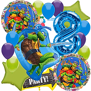 Anagram Licensed Birthday Balloons, Large TMNT Teenage Mutant Ninja Mayhem Turtles Theme Collection, Party Accessory, Multicolor, 8th Birthday