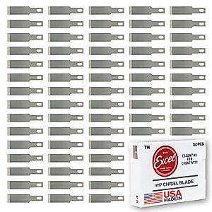 Excel Blades Chisel Replacement Blades, Set of 50 Carbon Steel Blades for Precision Cutting & Trimming, Multi-Purpose Professional, Hobby, and Crafting Tools