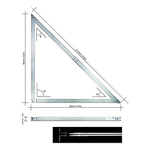 Triangle Ruler 48 Inches Folding Aluminium Framing Square Construction Tools Combination Carpentry Squares in Framing Roofing Stair Work Woodworking Movable Right Angle 90°45 Degree Angle Ruler