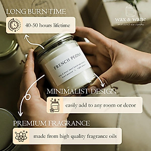 Wax & Wane French Peony Modern 8oz Handmade Candle For Men and Women - Long Burning 40+ Hours Candles For Home, Bedroom, and Bathroom - 100% Natural Soy Candles Made in the USA