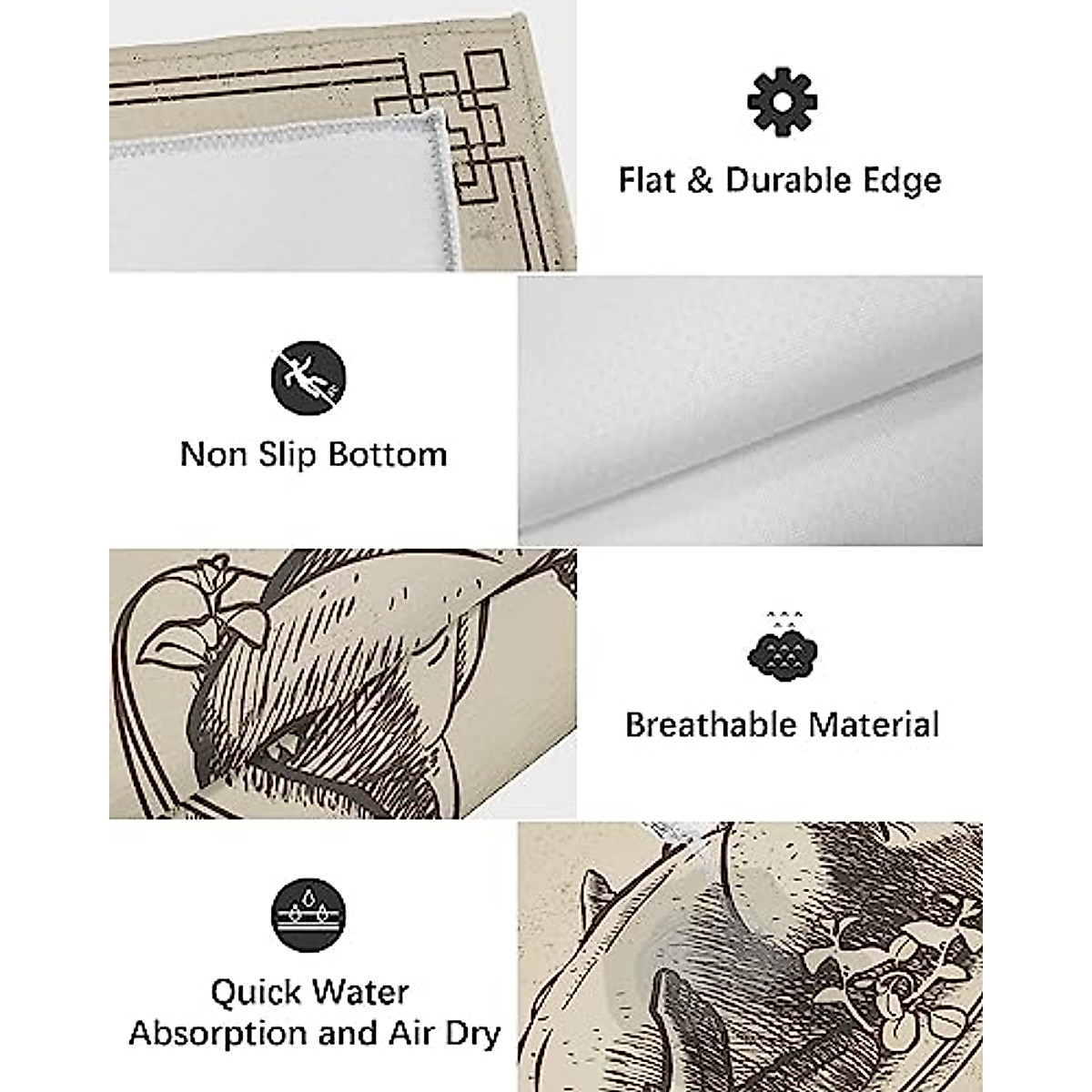 Indoor/Outdoor Area Rug Thanksgiving Turkey Retro Lines Border Carpet for Patio/Backyard/Porch/Deck, Sketch Black Food Camping RV Rugs Mat Water Absorb Non-Shedding Home Floor Pad-4'x6'