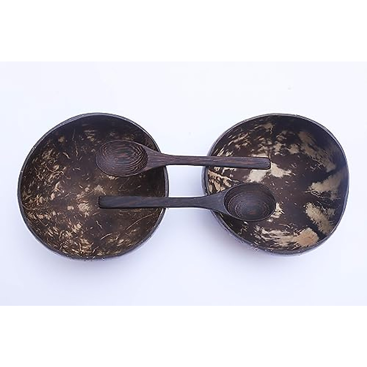 Natural Coconut Bowls and Coconut Spoons (Set of 2 Bowls and 2 Spoons) - 100% Natural Serving Bowls - Vegan - Organic - Hand Made - Eco Friendly - Made from Reclaimed Coconut Shells - by Coco Co.