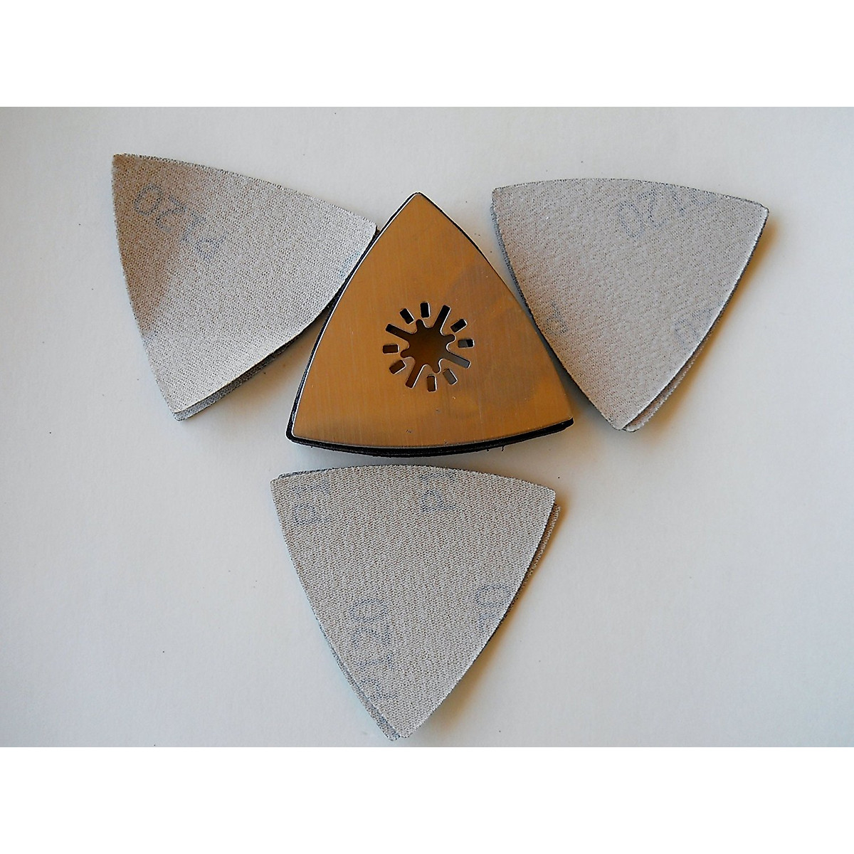 Combo Value Pack - 3 inch Triangular Hook and Loop Sanding pad with Universal Arbor Plus 20 Count Sanding Paper kit for Fein Multimaster ?, Craftsman, Ridgid, Bosch, Chicago, etc.