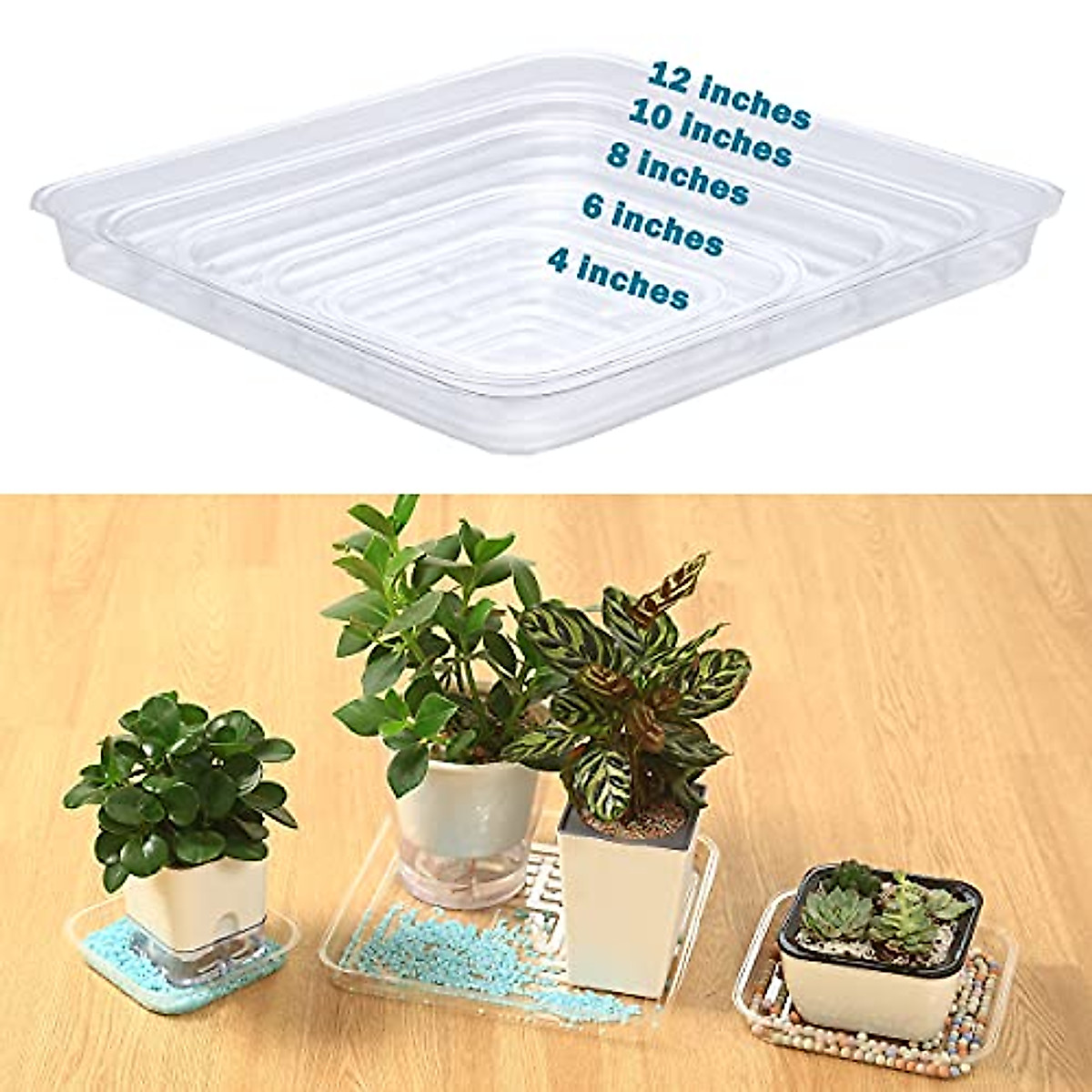 UltraOutlet 20 Pack Square Plant Saucer Plant Trays for Pots 12 Inch Plant Saucers for Outdoors and Indoor Clear Plant Pot Saucers Flower Pot Saucers to Catch Water Drip Tray (20, 12 in)