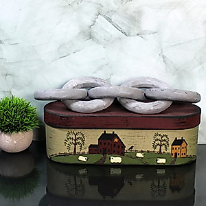 CVHOMEDECO. Rustic Round Wood Chain Link Decor Farmhouse Hand Carved Wood Link for Home, Wall, Table or Shelf décor Accents (Distressed Grey)