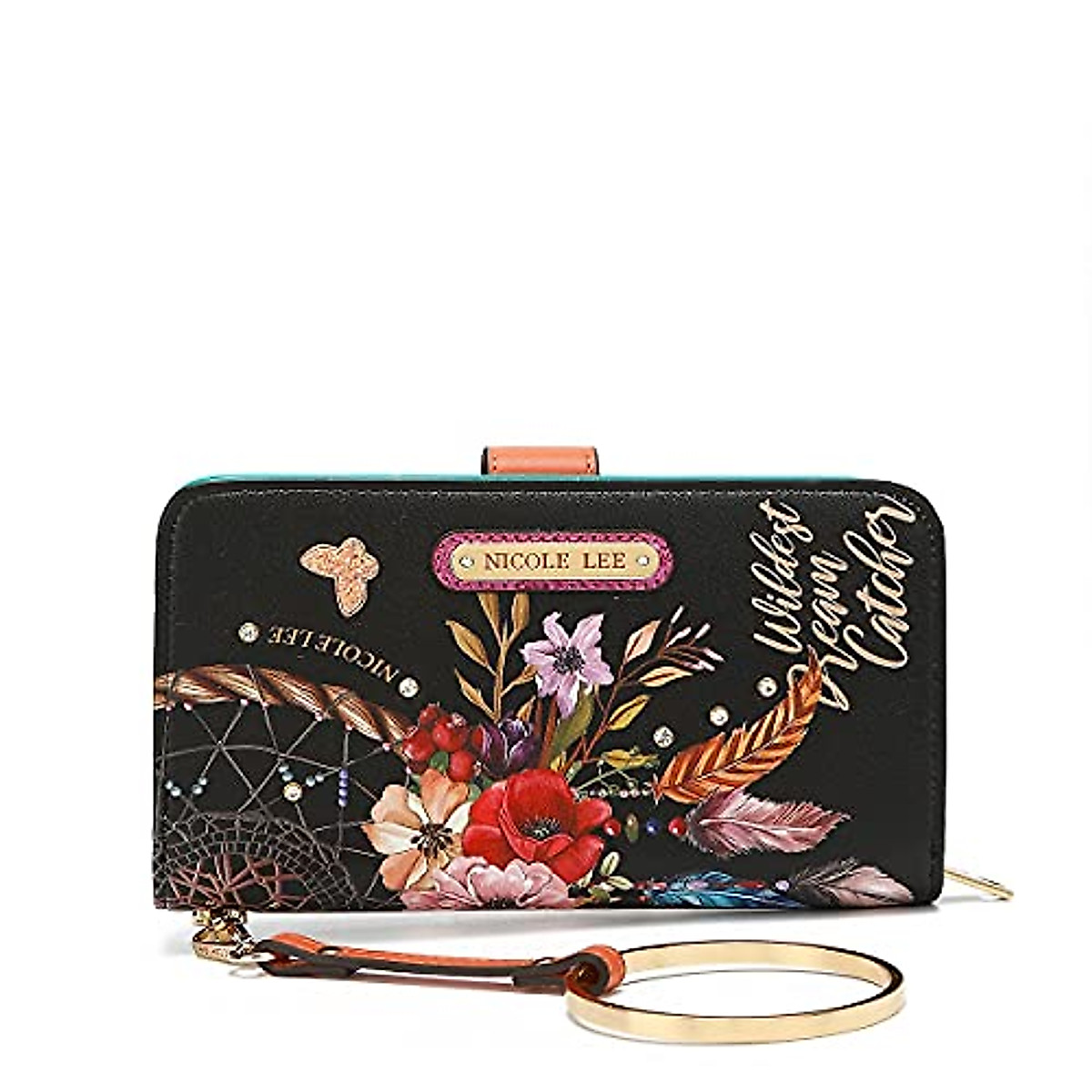 PRT6700 NICOLE LEE FASHION PRINT ZIPPER WALLET V3~BOHEMIAN BLACK