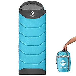 VILLEY Camping Sleeping Bag for Adults Boys and Girls, 3 Season Warm & Cool Weather - Summer, Spring, Fall, Lightweight Compact Backpacking Sleeping Bag for Outdoor, Traveling, Hiking