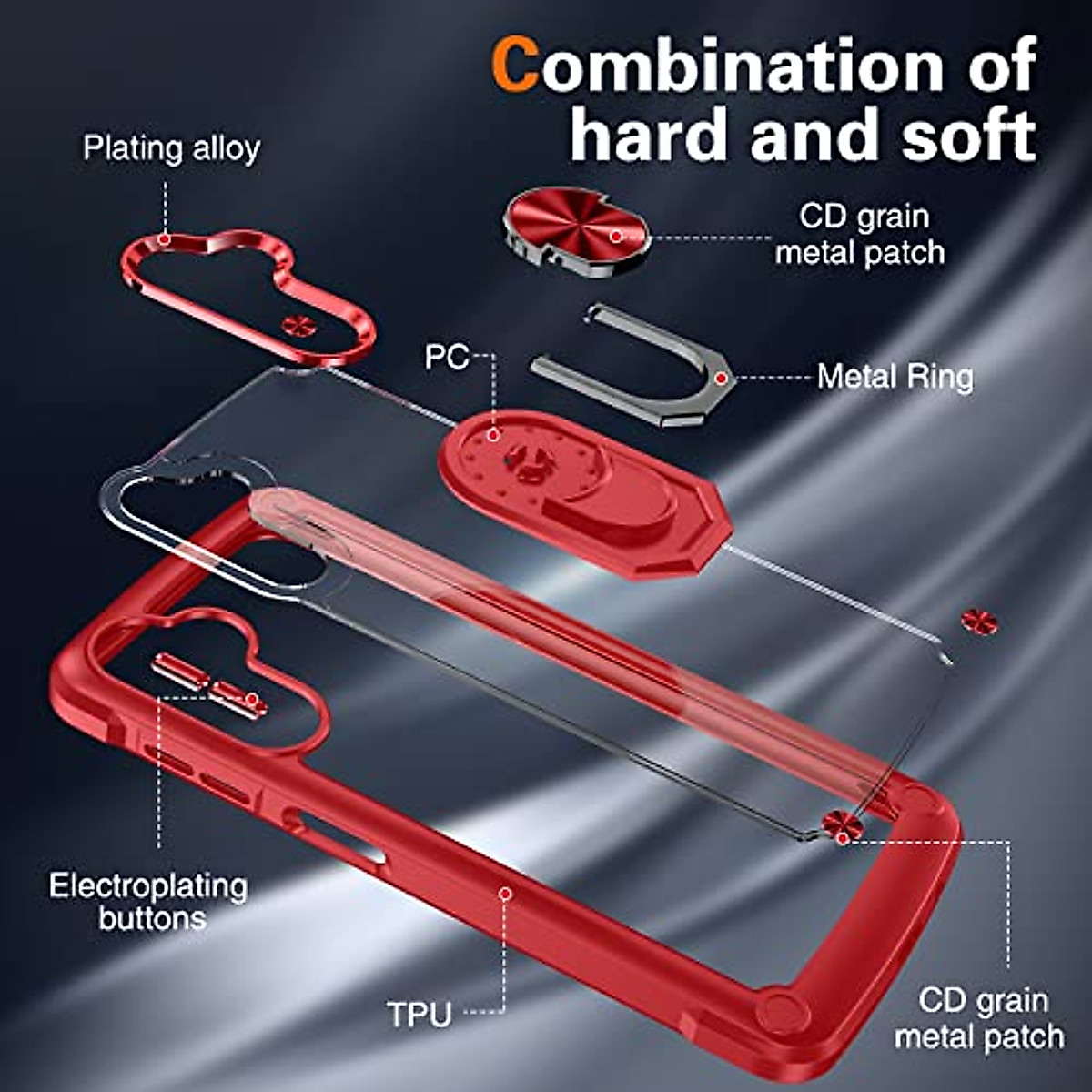 GOLDJU for Samsung Galaxy A14 5G Case, Galaxy A14 Case with [1P Screen Protector]& [1P Camera Lens Protector]& [Metal Kickstand]& [10FT Military Grade Drop Protection] Clear Back 2023(Red)