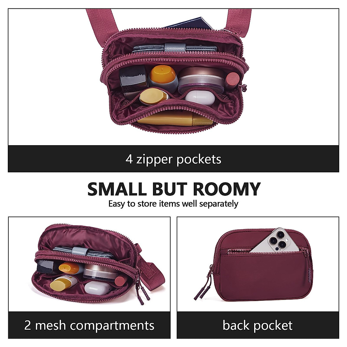 WESTBRONCO Small Crossbody Bags for Women Nylon with Adjustable Strap, Mini Crossbody Purse, Fahion Shoulder Bag for Traveling Workout Wine Red