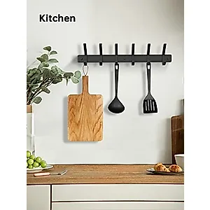 Coat Rack Wall Mounted with 6 Dual Hooks Rail for Hanging Clothes Hats Bags Keys at Entryway Towel Head Wraps Robes at Mudroom Mugs at Kitchen Room Organization (Black)