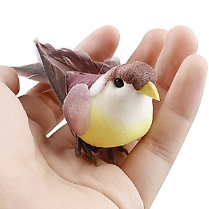 Takefuns 12 Pcs Artificial Foam Feather Bird, Mini Sparrow Birds Clip on Christmas Tree Ornaments, DIY Craft for Wedding Home Garden Party Decoration