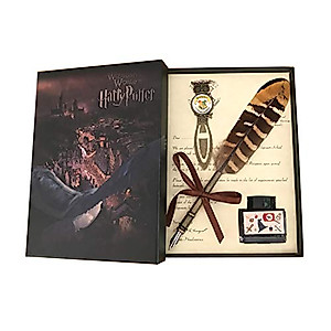 Quill Pen and Ink Set Natural Feather Dip Pen Metal Pen Nib Antique Writing Quill Calligraphy Pen Set for Kids Friends Birthday Gift