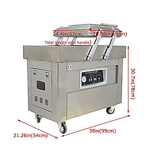 INTSUPERMAI Commercial Two Chamber Vacuum Sealer Stainless Steel Food Vacuum Packaging Machine for Mests Fruits and Vegetables Sealing Length 15.7inch 220V
