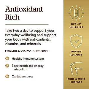 Solgar Formula VM-75, 120 Vegetable Capsules - Vitamin A, B6, B12, C, D, E - Biotin, Magnesium, Calcium, Copper, Iron, Zinc, Folic Acid, Niacin - Non-GMO, Vegan, Gluten Free, Dairy Free - 60 Servings