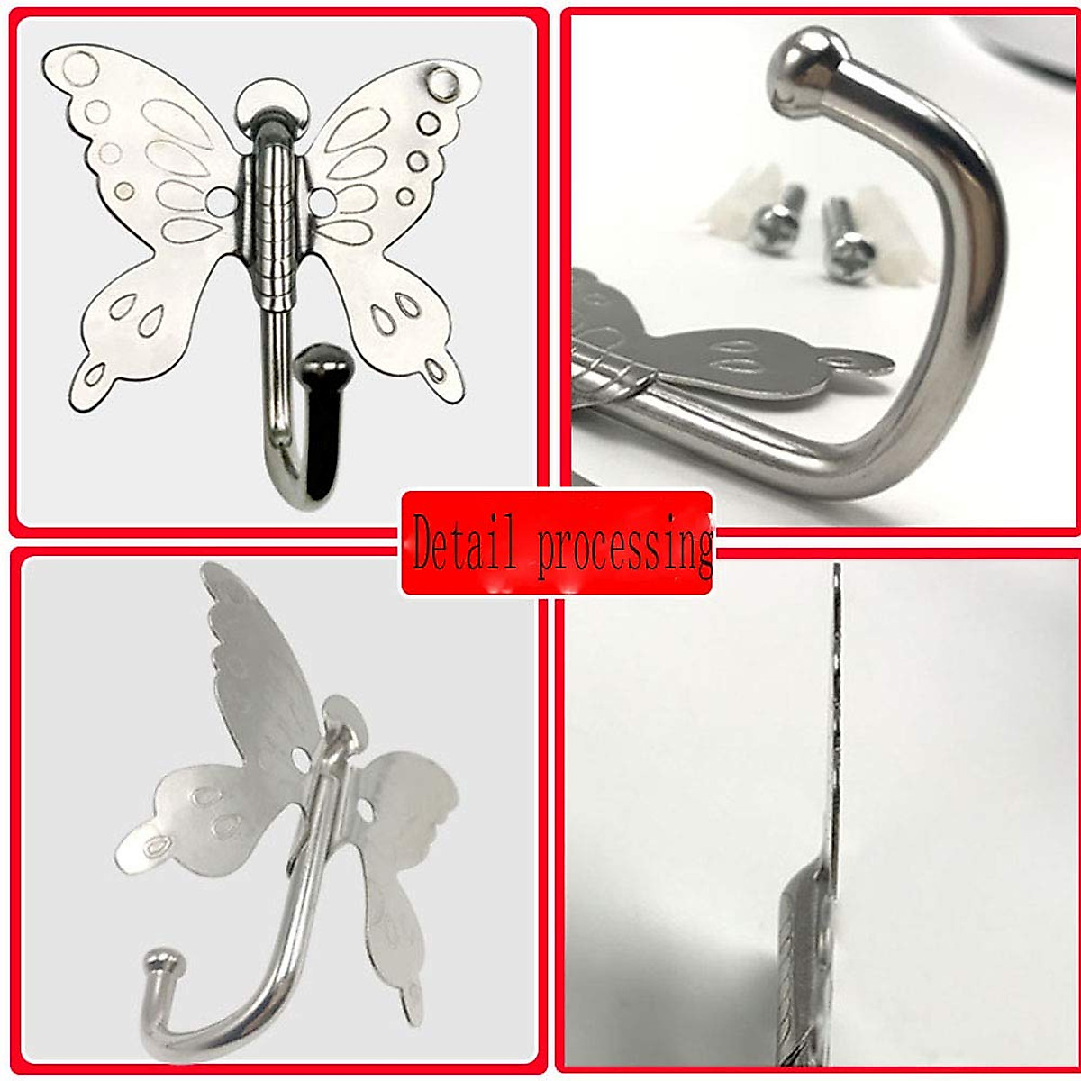 haowei Butterfly Hook Coat Hooks for Door, 8 Pack Stainless Steel Robe Hooks for Clothes, Hats, Kitchen, Bathroom - Universal Design for Easy Installation and Organization