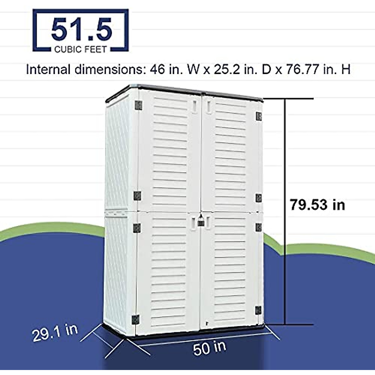 KINYING Outdoor Storage Shed Waterproof, Resin Vertical Storage Cabinet Double-Layered, Versatile to Store Patio Furniture, Garden Tools, Pool Accessories,Mower (52 Cu.ft,White)