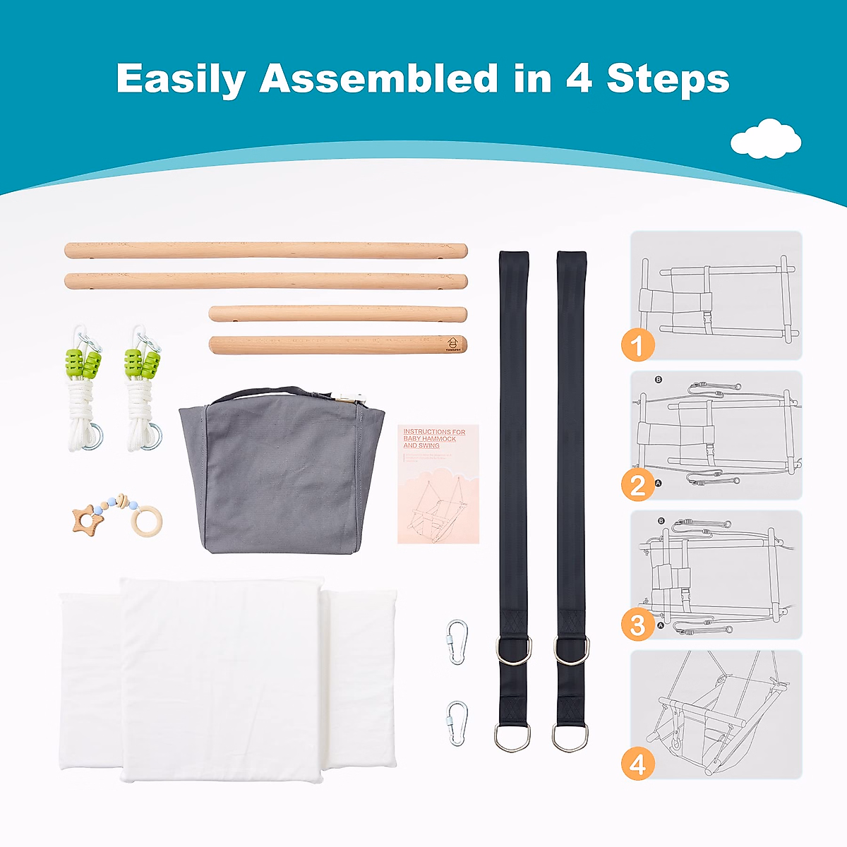 Troispot Comfortable Baby Swing Bed, Secure Canvas and Wooden Hanging Swing Chair for Baby, Infant, Toddler, Kids Toys, Indoor Outdoor Hammock for Indoor Playground, Tree Swings or Backyard, D2