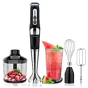 Cordless Hand Blender: 4-in-1 Rechargeable Cordless Immersion Blender Handheld, 21-Speed & 3-Angle Adjustable with 304 Stainless Steel Blades, Chopper, Beaker, Whisk and Beater for Milkshakes | Smoothies | Soup| Puree | Baby Food (Black)