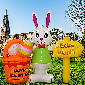 6FT Easter Inflatable Outdoor Decorations Easter Inflatable Bunny and Eggs Basket with Led Lights Blow Up Yard Decorations for Holiday Party (Easter Bunny)
