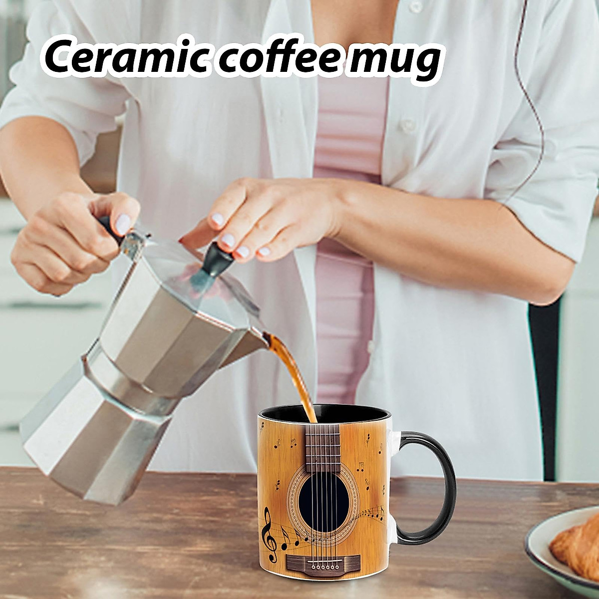 1/3 Ceramic Coffee Mug - Novelty Music Note Cups, Funny Music Note Coffee Mug | Guitars Piano Violin Musician Coffee Cup, Musical Notes Design Guitar Coffee Cup for Musical Teacher Music Lover