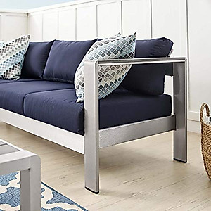 Modway EEI-4228-SLV-NAV Shore EEI-4228-SLV-NAVShore Sunbrella Patio Sofa in Silver Navy