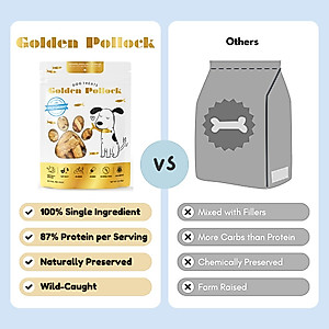 Golden Pollock - Fish Dog Treat - 100% Pollock - Grain Free - Human Grade - All Natural - Single Ingredient - Air Dried - 3 Ounces