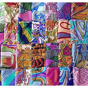 10 Qty 8"X30" Lot 100% Pure Silk Print Vintage Sari Fabric, Remnants, Scrap Bundle, Precut Fabric, Multicolored Squares for Craft Patchwork