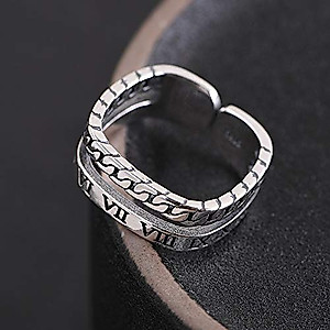 Retro Vintage 925 Sterling Silver Roman Numerals Symbol Ring for Men Women Open and Adjustable