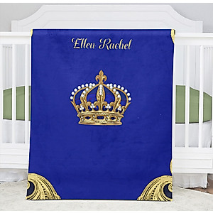 Jewelry Prince Crown Blue Golden Personalized Baby Blanket for Girl Boy Soft Warm Newborn Throw Naps Swaddle Custom Blanket 30X40 in