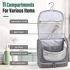 VAGREEZ Toiletry Bag, Upgraded Large Hanging Travel Toiletry Organizer Kit with Heavy-duty Zippers Waterproof Comestic Bag Dop Kit for Women Men (Grey)