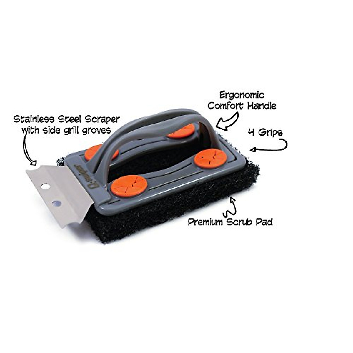 Q-Swiper BBQ Grill Brush with Stainless Steel Scraper. Bristle Free and Wire Free Cleaning. Safe Way to Remove Grease and Grime. Ideal use with The Q-Swiper Grill Cleaning Wipes (Sold Separately).