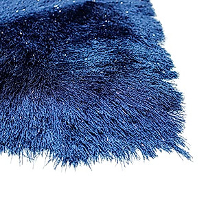 8x10 Feet Navy Blue Dark Blue Color Solid Plush 3D Pile Decorative Designer Area Rug Carpet Bedroom Living Room Indoor Shag Shaggy Shimmer Shiny Glitter Furry Flokati Plush Pile Modern Contemporary