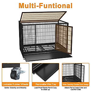BOLDBONE 48/42/38 inch Heavy Duty Indestructible and Escape-Proof Dog Crate Cage Kennel for Large Dogs, High Anxiety Dog Crate with Removable Crate Trays, Wheels and Double Door, Extra Large XL XXL