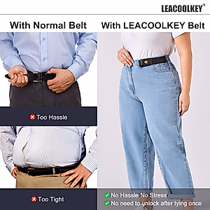 LEACOOLKEY No Buckle Stretch Belt for Women/Men—2 Pack Elastic Invisible Belt for Jeans (K-2 black+2 blue-1, Fits 2 loop size 4"-6")